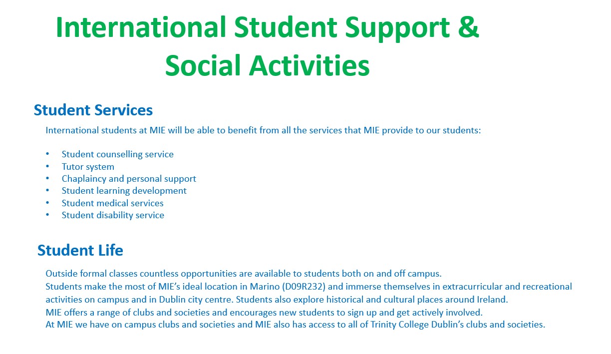 International Student Support & Social Activites - Marino Institute of ...